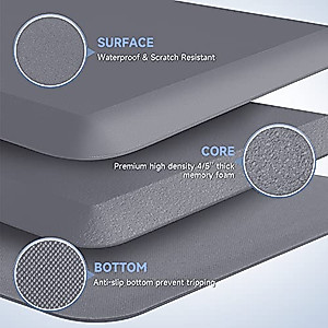 StepRite 4/5 Inch Thick Kitchen Mat Anti Fatigue Mat Kitchen Rugs Kitchen Decor Non-Slip, Stain Resistant, Waterproof Kitchen Mats Desk Mat for Kitchen, Office, Workshop, Grey, 17'' x 28''