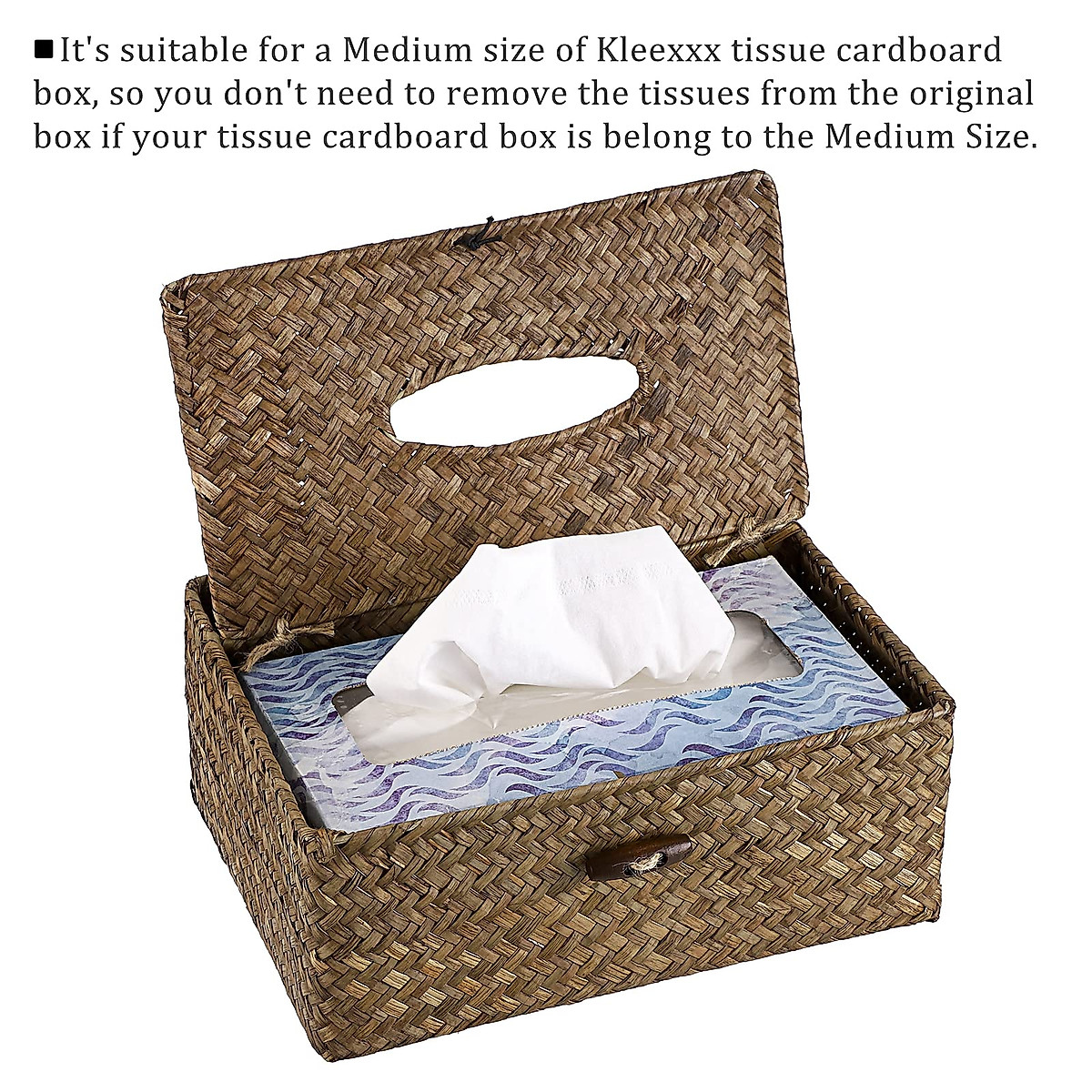 Sumnacon Seagrass Rectangular Tissue Box Cover - Multifunctional Tissue Holder with Stationery Remote Control Box, Decorative Tissue Pen Remote Organizer for Desktop Livingroom Home Office, Caramel