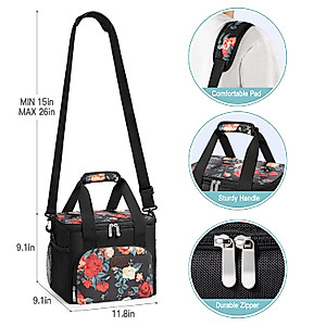 Kaome Large Lunch Bags for Women/Men 15L (24-Can), Insulated Lunch Box 100% Leakproof Cooler Bag for Office Work School Picnic Beach, with Adjustable Shoulder Strap-Floral