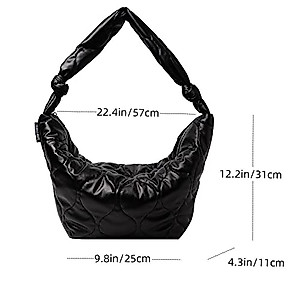 Puffer Tote Bag Quilted Handbags Puffy Crossbody Purse Large Luxury Bags for Women (Black-Cloth)