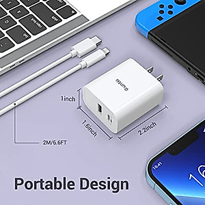 Quntis 32W Fast Charger iPhone [MFi Certified], High Speed iPhone Charger Dual Ports (PD 20W+12W), USB A and USB C Wall Charger with 6 FT USB C to Lightning Cable for iPhone 14 Pro Max 13 12 11 X iPad