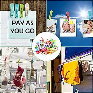 56 PCS Clothespins Plastic Colorful Small Clips, 8 Bright Colors Clothes Drying Line Pegs Mini Clothes Pins Clothesline Crafts Photos Paper Picture Towel Clips Clothes Pin （8 Colors）