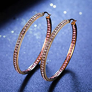 weinuo 2 Inch Stunning Gold Plated Stainless Steel Pink Cubic Zirconia Hoop Earring for Women Hypoallergenic Jewelry for Sensitive Ears Large Big Hoop Earrings 50MM