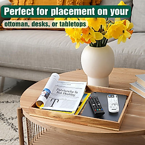 17 Inch Acacia Wood Serving Tray with Handles - Large Wooden Tray for Ottoman, Breakfast in Bed, Dinner, Coffee Table - Decorative Rectangular Tray for Living Room Bedroom Entryway and Kitchen