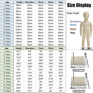1-14 Years Mannequin Infants Toddlers Kids Youth Dress Manikin for Store Display, Sewing Projects, Cosplay Props, Pinable Dressmaker Dummy, PU Foam Body ( Size : 2 Years-78cm/30.7inch H )