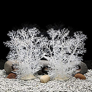 JIH Aquarium Decor Plastic Plant Small,Fish Tank Decoration Ornament Artificial Plants 8 inch (White 2 Pcs)