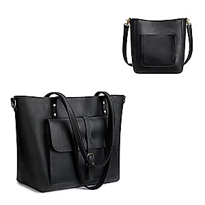 S-ZONE Women Genuine Leather Tote Bag Shoulder Handbag Bundle with Bucket Crossbody Purse