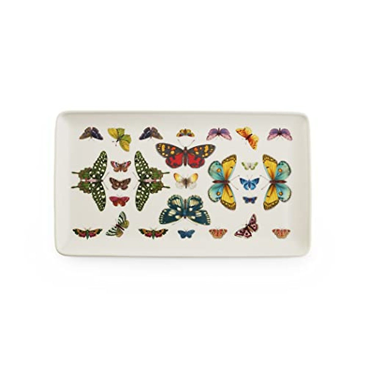 Portmeirion Botanic Garden Harmony Accents Tray White | 13 Inch Serving Platter for Sandwiches, Desserts and Appetizers | Porcelain Rectangular Serving Tray with Butterfly Motif | Dishwasher Safe