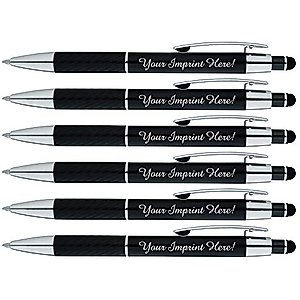 Customized Pens with Stylus - The Prestige Metal Pen - Custom Printed Name Pens with Black Ink Personalized & Imprinted with Logo or Message -Great Gift Ideas- FREE PERSONALIZATION - 6 pack (Black)