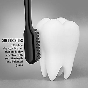 Charcoal Black Toothbrush [Gentle Soft] Slim Teeth Head Whitening Brush for Adults & Children [Family Pack] - Ultra Soft Medium Tip Bristles