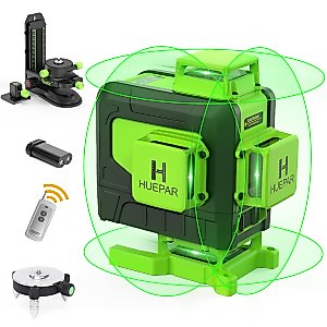 Laser Level Self-leveling Huepar 4x360 Green Cross Line Floor Laser Tool with Remote Control -2 x 360 Horizontal/Vertical Lines Nivel láser with Rechargeable Li-ion Battery & magnetic Bracket-904DG