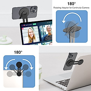 Aerbeis Continuity Magnetic Laptop Phone Holder - 180° Adjustable Continuity Camera Mount Adapter Compatible with MagSafe, MacBook Mount Computer Monitor Expansion Bracket for Smartphone