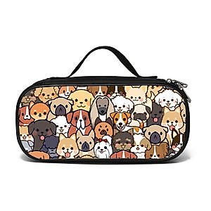 Rovozar Kawaii Dog Pencil Case for Girls Boys, Animals Pencil Box for Kids Dog Pen Makeup Bag, Large Capacity Dog Pencil Pouch with Zipper Compartments for Office School