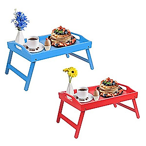 Breakfast Tray Folding Legs with Handles Kids Bed Tray Table for Sofa Eating,Drawing,Platters Bamboo Serving Lap Desk Snack Tray