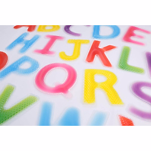 Playlearn 26pc Large Size Sensory Alphabet Letters - Multiple Textures - Gel Filled Tactile Letters - ABC Learning Toy - Light Table Toy