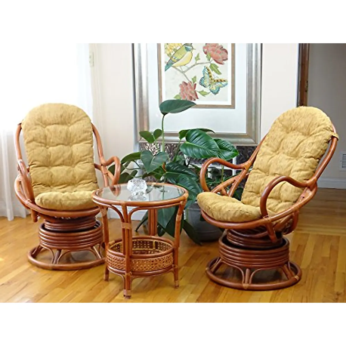 Lounge Swivel Rocking Rattan Wicker Java Chair Handmade w/Light Brown Cushion,Colonial Color