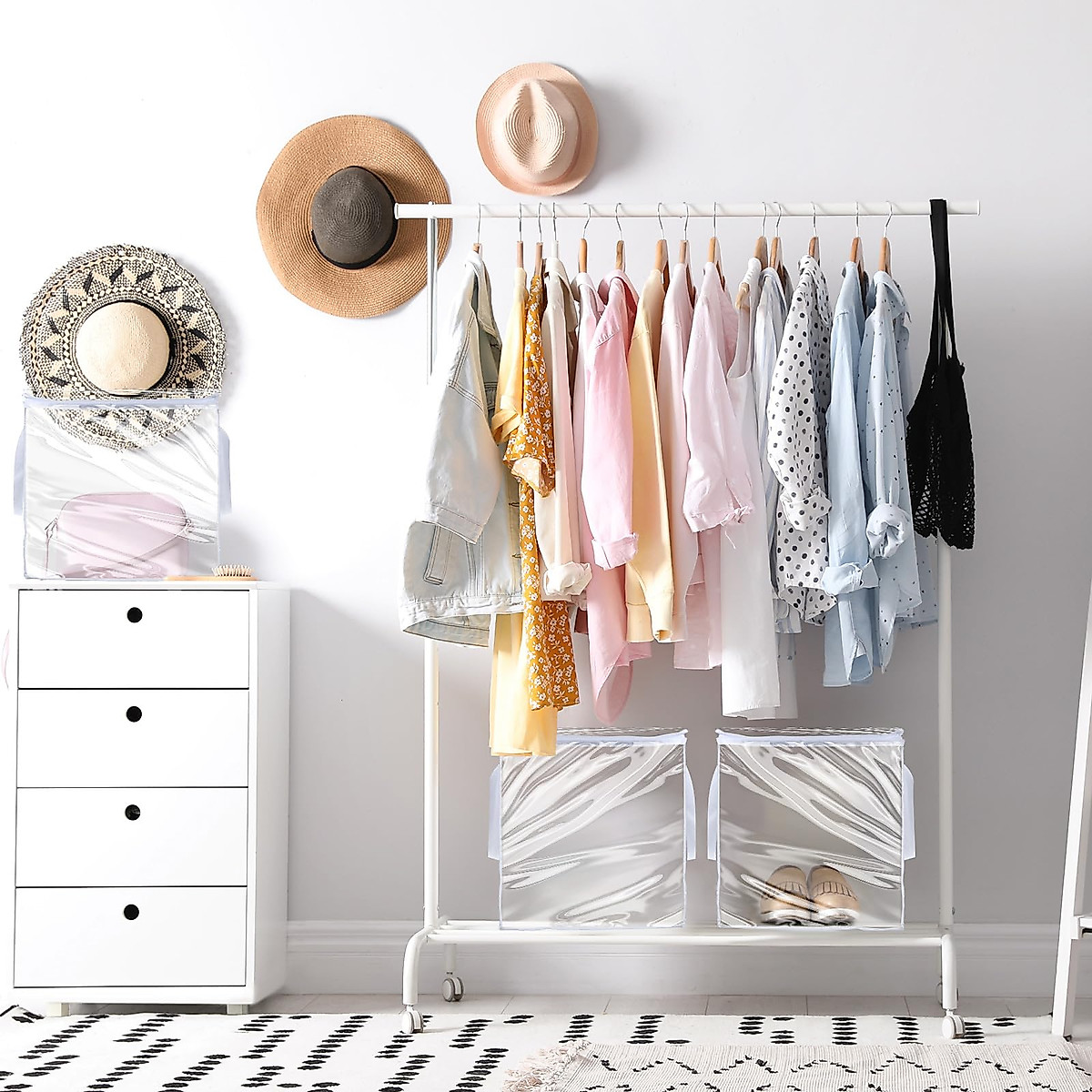 8 Pcs Clear Zippered Organizers 12''x12''x12'' Moving Bags with Reinforced Handles Heavy Duty Storage Cube Tote Storage Blanket Bags Bins for Clothes Moving Supplies Linens Shoes Closet Organizer