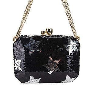Fawziya Star Sequin Purse Thick Chain Evening Bags And Clutches For Wmen-Black