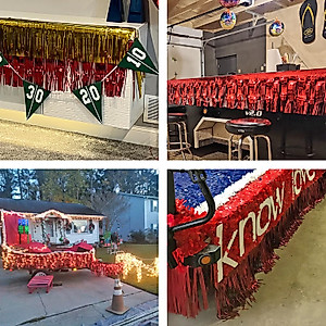 Blukey 10 Feet by 15 Inch Red Foil Fringe Garland - Pack of 4 | Shiny Metallic Tinsel Banner | Ideal for Parade Floats, Bridal Shower, Bachelorette, Wedding, Birthday, Christmas | Wall Hanging Drapes