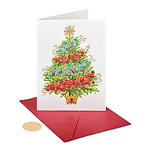 Papyrus Boxed Christmas Cards with Envelopes, Peace and Happiness, Glitter-Free Christmas Tree (12-Count)