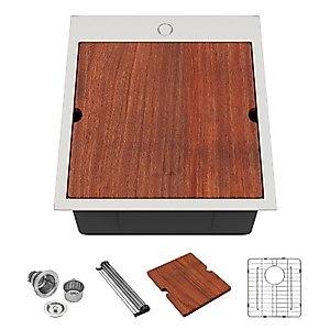 Lordear Bar Sink 18x20x10 Inch Drop In Bar Sinks Stainless Steel 16 Gauge Topmount Kitchen Sink Single Bowl Workstation Sink With Cutting Board RV sinks