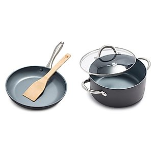 GreenPan Lima Hard Anodized Healthy Ceramic Nonstick 10" Frying Pan Skillet, PFAS-Free, Oven Safe, Gray & Lima Hard Anodized Healthy Ceramic Nonstick 5QT Stock Pot with Lid, PFAS-Free, Oven Safe, Gray