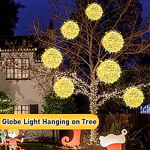 4 Pcs 16'' Christmas Outdoor Light Balls Hanging Tree Globe Lights LED Garden Tree Lights Rattan Lighted Sphere Balls Waterproof Lighted Globe Light for Tree Outdoor Indoor Party Yard Lawn Porch Decor