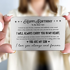 Renaissancey Son Birthday Card, Laser Engraved Wallet Card, Unique Gift for Son, Stainless Steel, 3.38"x2.13"x0.04"