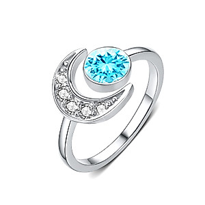 CUOKA MIRACLE December Birthstone Moon Rings for Women 925 Sterling Silver Birthday Stone Moon Shaped Adjustable Open Ring Anniversary Birthday Mothers Day Jewelry Gift for Wife Mom Daughter