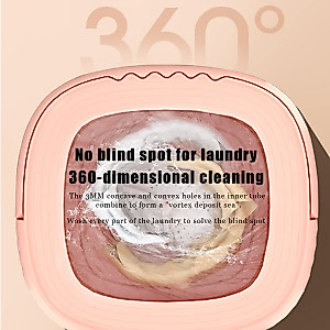 Septpenta 6L Portable Mini Washing Machine with Drain Valve, Foldable Design, Even Washing Speed, Sock Washer for Apartment, Camping, Travel, Underwear, Baby(Pink USA)