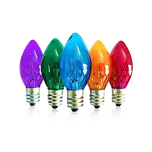 CHYParty 25 Pack C7 Replacement Bulbs, Christmas Lights Bulbs, 5W Multi-Color Clear Incandescent Light Bulbs, Colorful Light for Xmas Tree Patio String Lights Decor, E12 Candelabra Base