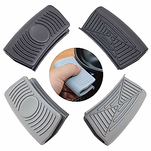 Ceqiny 2 Pairs Silicone Handles Pot Handle Holder Pot Grip Cover Cooking Pinch Grips Wok Handle Cover Cookware Silicone Hot Handle Holder for Cast Iron Pot Pans Frying Pans Griddles, Black Grey