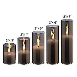 Eywamage 5 Pack Grey Glass Flameless Candles with Remote, Flickering Slim Tall LED Pillar Votive Candles Battery Included