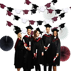 Maroon Graduation Party Decorations/Maroon Grad 2023 4pcs Graduation Hat Banner Garlands Glitter Burgundy White Black for 2023 Graduation Party Supplies