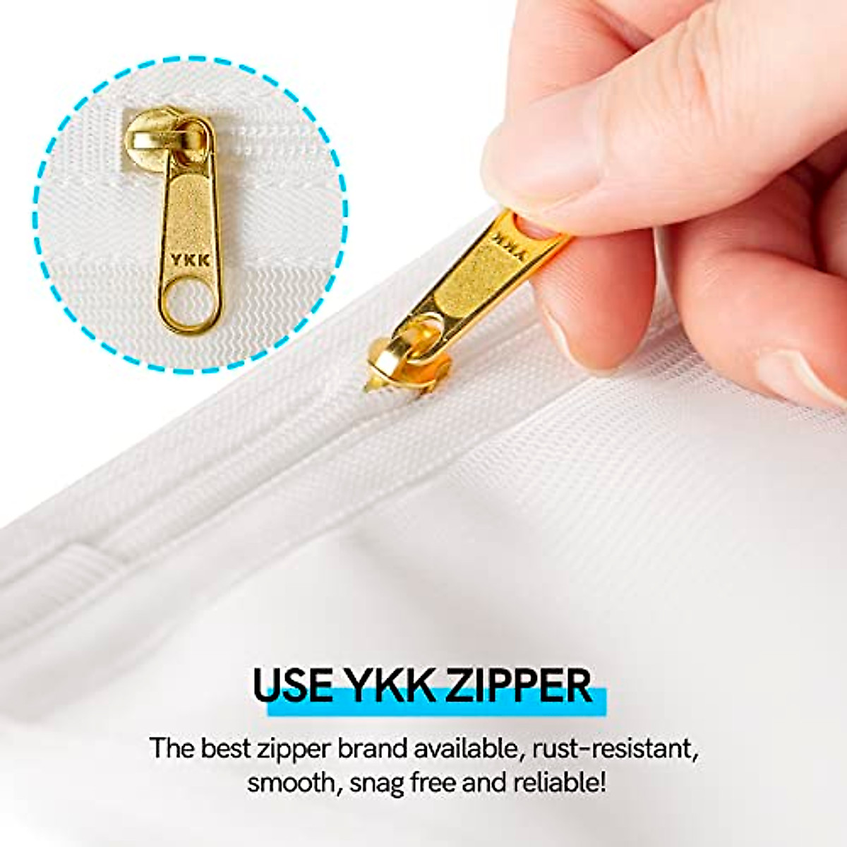 TENRAI Delicates Laundry Bags, Bra Fine Mesh Wash Bag for Underwear, Lingerie, Bra, Pantyhose, Socks, Use YKK Zipper, Have Hanger Loops, (White, 3 Large, QS)