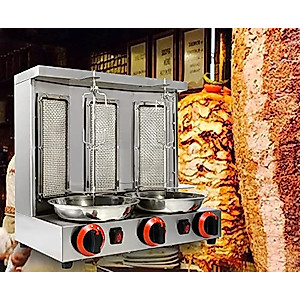 BNDHKR Homemade Chicken Shawarma Machine Commercial Turkish Chicken Doner Countertop Rotisserie Grill with 3 Burner Propane Vertical Kebab Broiler