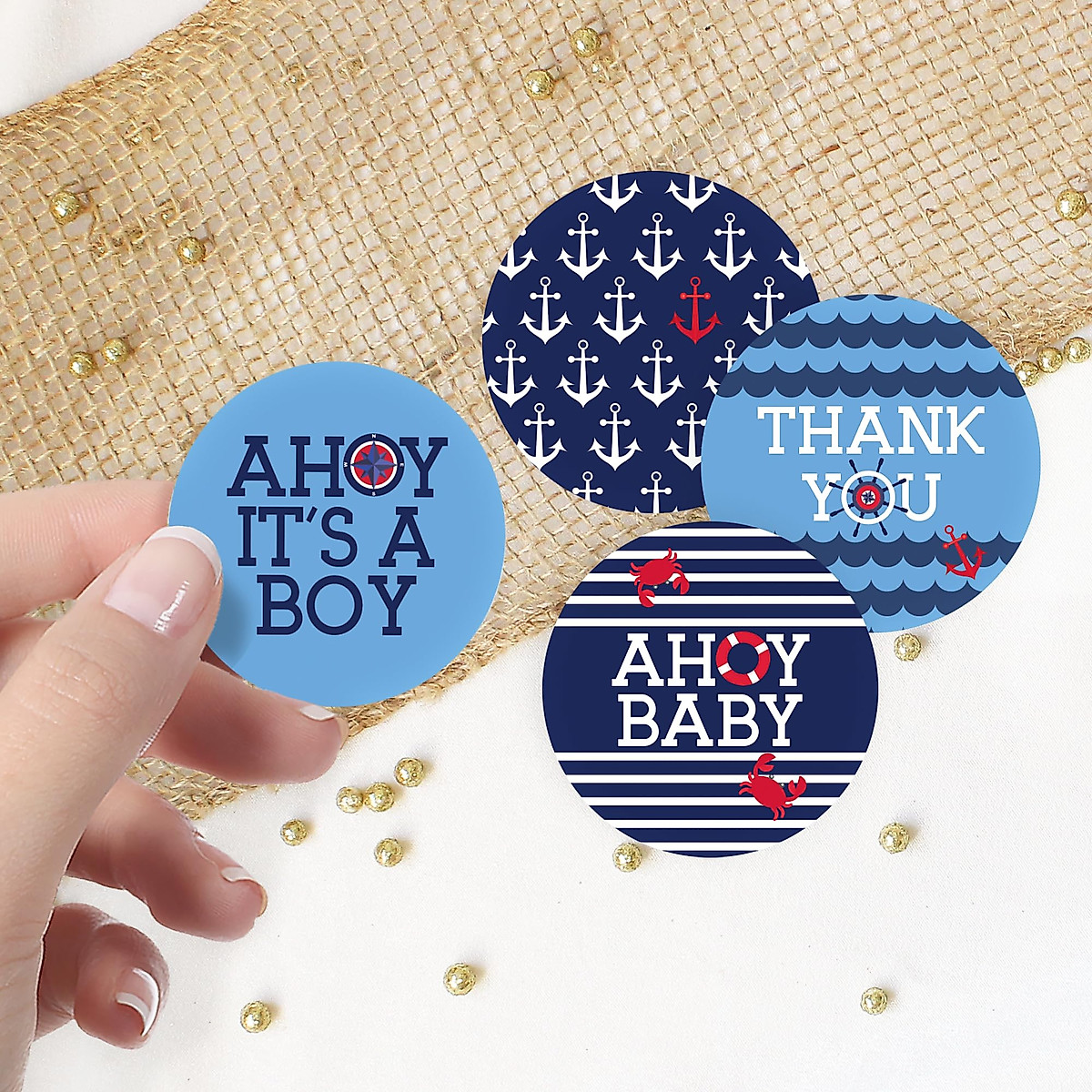 Ahoy It's a Boy Baby Shower Thank You Stickers - 1.75 in - 40 Labels