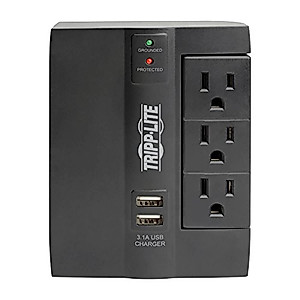 TRIPP LITE 6 Outlet Surge Protector Power Strip, 3 Rotatable Outlets, Wall Tap/Direct Plug in, 1200 Joules, 2 USB Charging Ports, Limited Warranty & $20, 000 Insurance (SWIVEL6USB), Black