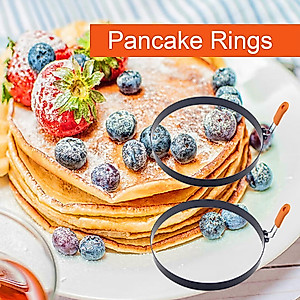 2 Packs 6" Pancake Ring for Griddle,6 Inch Non-stick Omelette Ring,Staineless Steel Crepes Ring Omelet Ring for Griddle Pancakes Egg Ring Pancake Maker,with Silicone Handle for Sandwich Egg Muffin