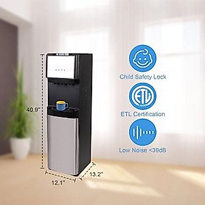 Bottom Loading Water Cooler, Hot, Cold & Room Water Dispenser with 3 Temperature Spouts, Safety Child Lock, ETL Listed, Holds 5 Gallon Bottles, Stainless Steel Water Cooler for Home Office Dorm