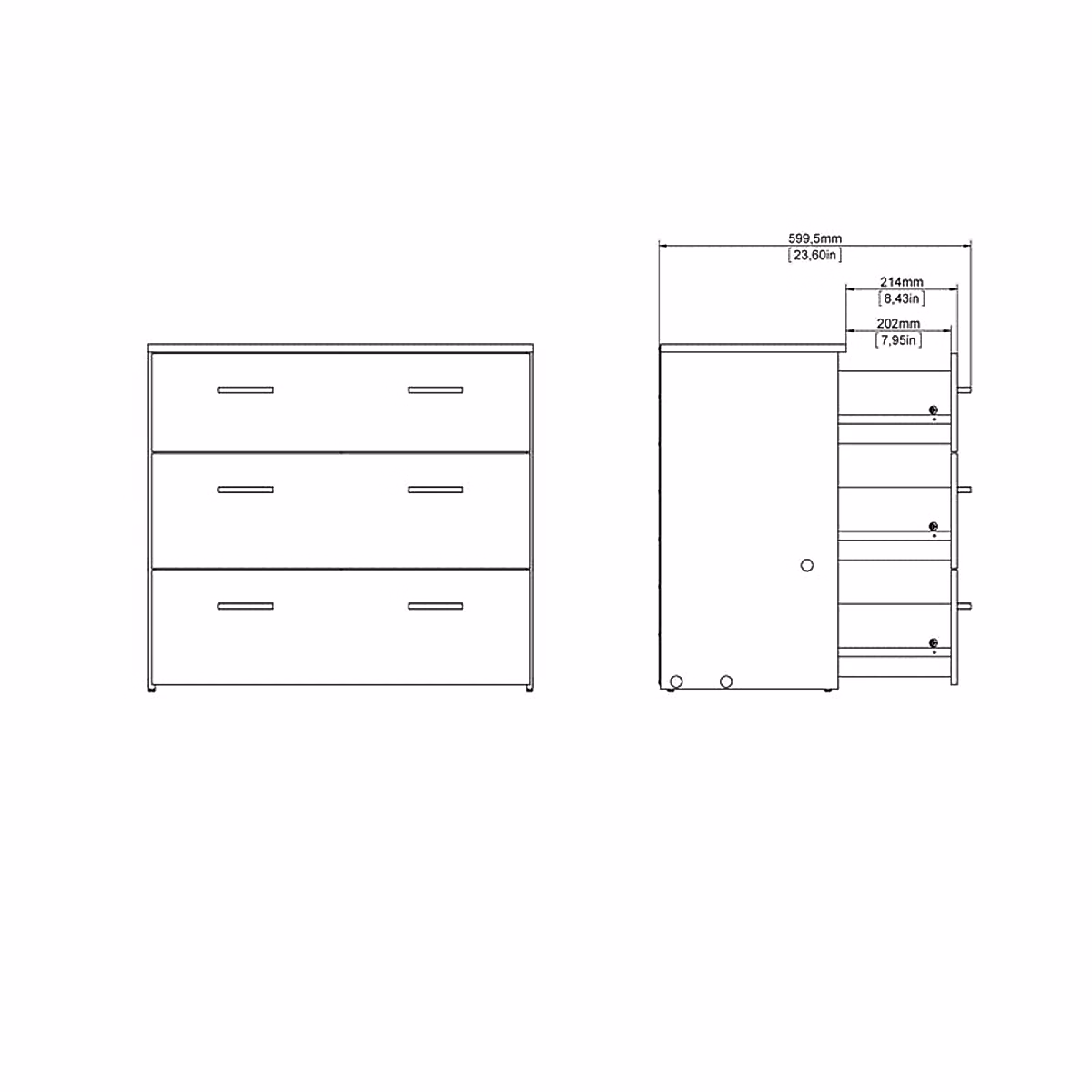 Tvilum Space 3 Drawer Chest, Oak Structure, White