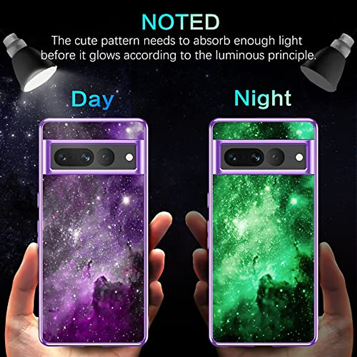 BENTOBEN Pixel 7 Pro Case, Google Pixel 7 Pro Case, Slim Fit Glow in The Dark Soft Flexible Bumper Protective Shockproof Anti Scratch Non-Slip Cute Case Cover for Google Pixel 7 Pro, Purple Nebula