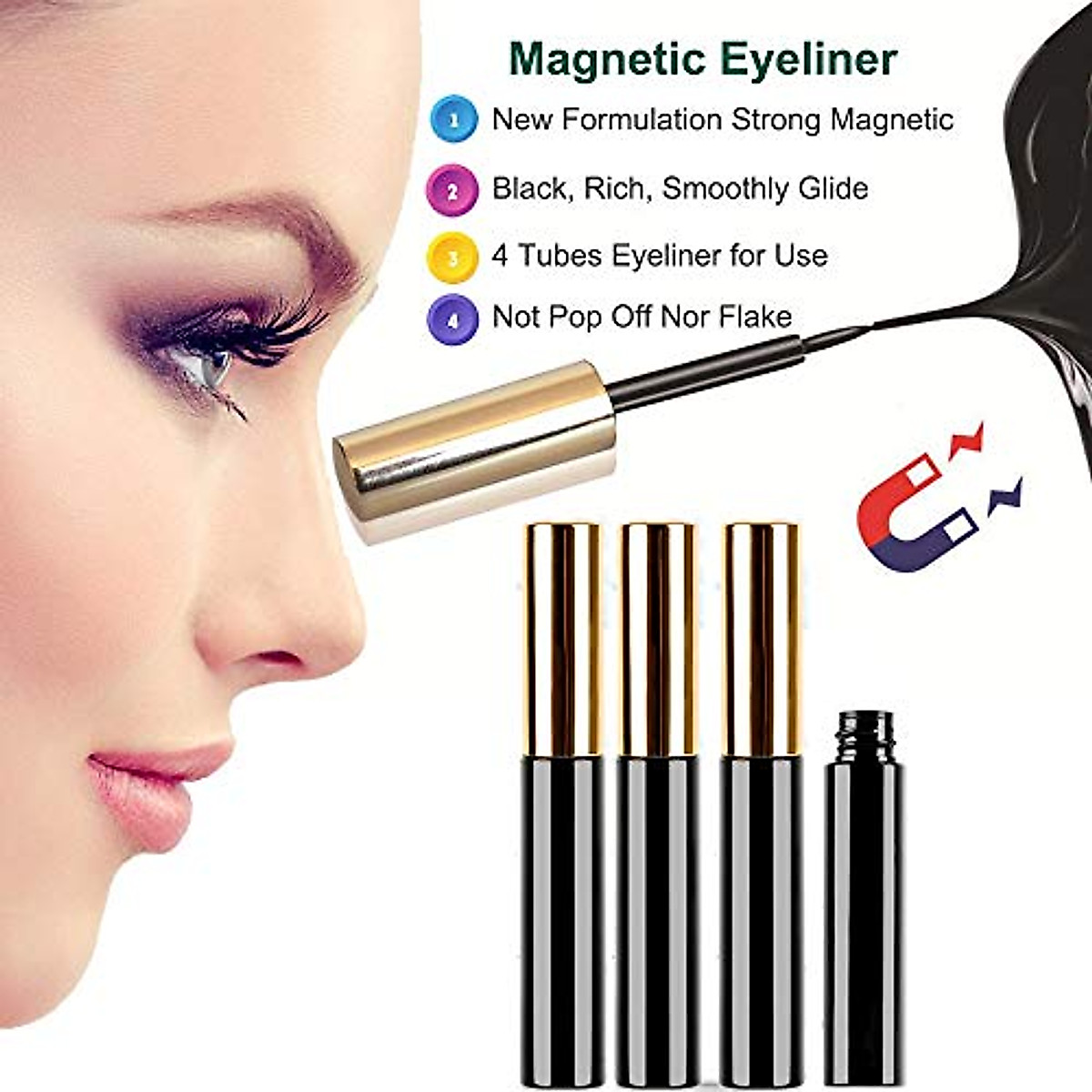 DAODER Magnetic Eyelashes Magnetic Lashes with 4 Tubes Eyeliner Kit 6 Magnets Natural Dramatic Lashes Mixed Wispy Long False Eyelashes Reusable 10 Pairs