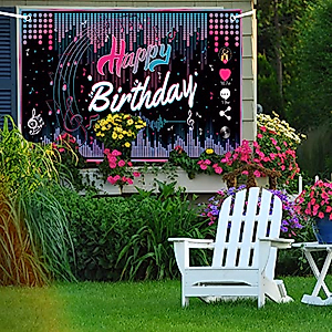Yuiviot Big TIK Tok Theme Birthday Party banner(73x42 inch), Musical Theme Happy Birthday Backdrop, Photo Background, Artistic Music Supplies, Party Decorations Wall Poster for teens girl