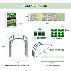 Garden Mesh Netting Kit, Plant Covers 10x30ft Ultra Fine Mesh Netting with 6 Sets Garden Hoops ＆12 Clips, Bird Netting Protection for Fruit Vegetable Flowers Animals Greenhouse Cover