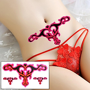 Sexy Navel Temporary Tattoos 20 Sheets Large Black Red Lace Abdomen Waist Waterproof Tattoo Stickers for Women Girl Fake Body Tattoos