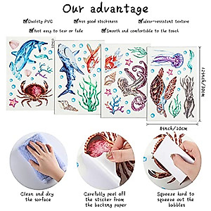 4 Pieces Glow in The Dark Ocean Wall Decals Under The Sea Wall Decals Fish Wall Decals PVC Sea Animals Wall Stickers for Kids Room Living Room Nursery Bathroom Decoration