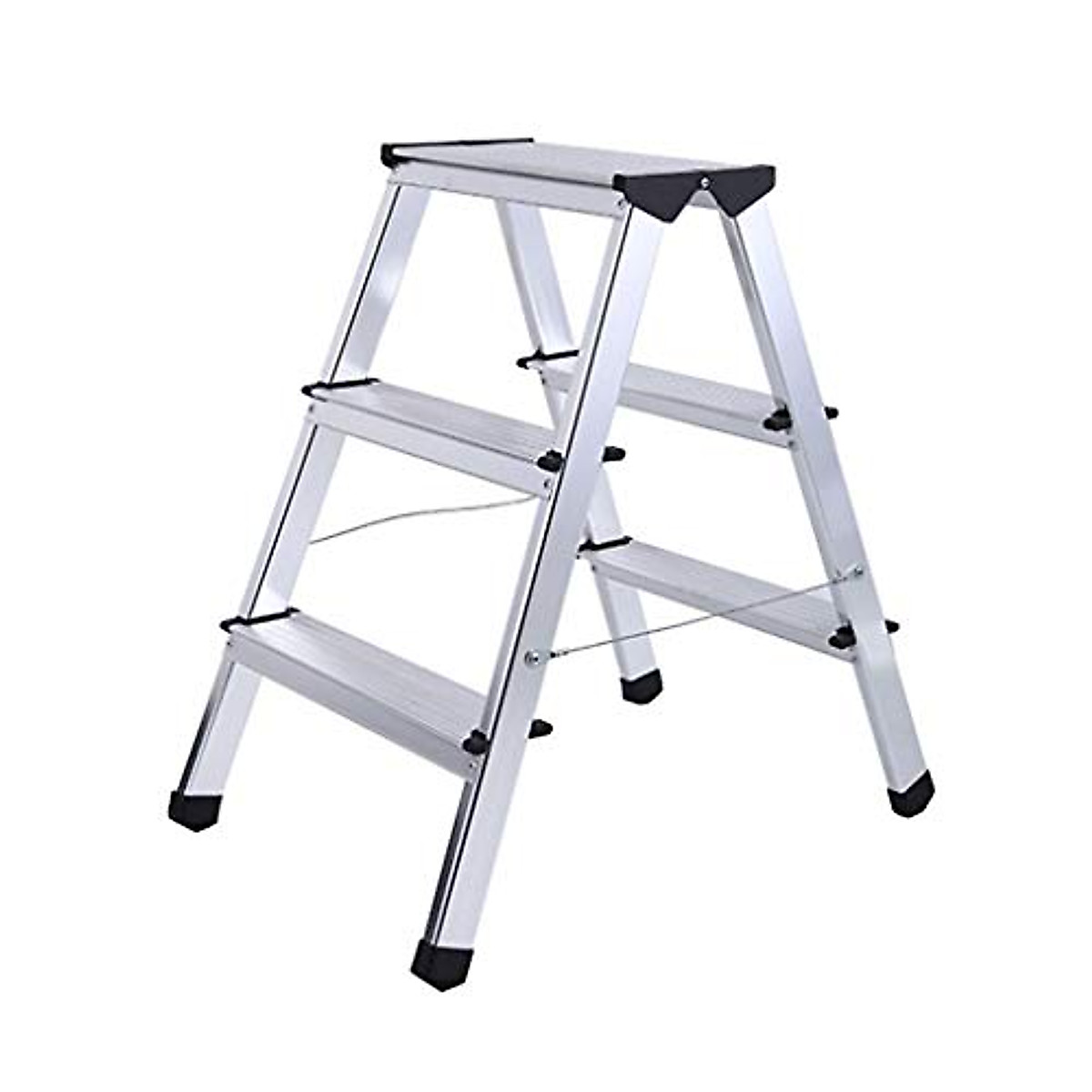 PENGJIE Folding Ladder Step Stool Ladder Stool 3 Step Folding Aluminum Heavy Duty Steel Portable Anti Slip Mat Tread Compact 150 Kg Capacity for Home Office