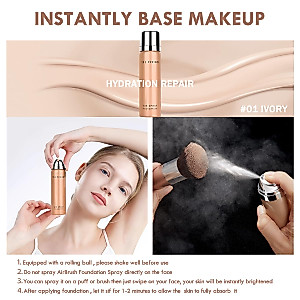 Aaiffey Airbrush Foundation Spray,Silky Foundation Mist Spray Set with Brush Face Primer Makeup Base Moisturizing Breathable Lightweight (#01 Ivory)