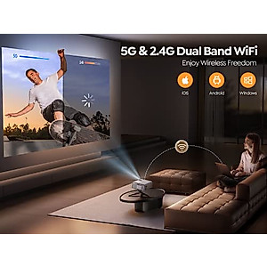 YABER 2023 Upgrade Projector with 5G WiFi and Bluetooth 5.1, 9000L 1080P Support 4K Video Projector, Mini Portable Outdoor Projector with Tripod and Carrying Bag, Compatible with HDMI, VGA, TV Stick